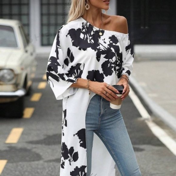 MONARCH FASHION | Tops | White Floral Print High Low Hem Blouse | Poshmark